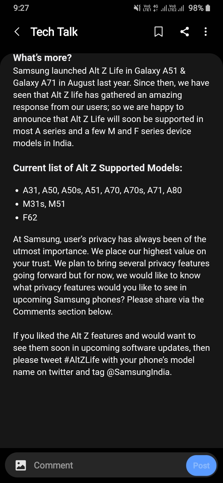 Alt Z life feature in A30s - Samsung Members