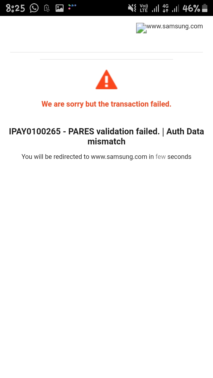 error in online debit card payment - Samsung Members
