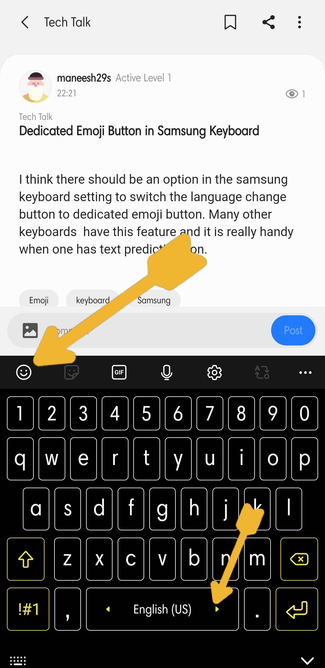 Dedicated Emoji Button at the bottom in Samsung Ke... - Samsung Members