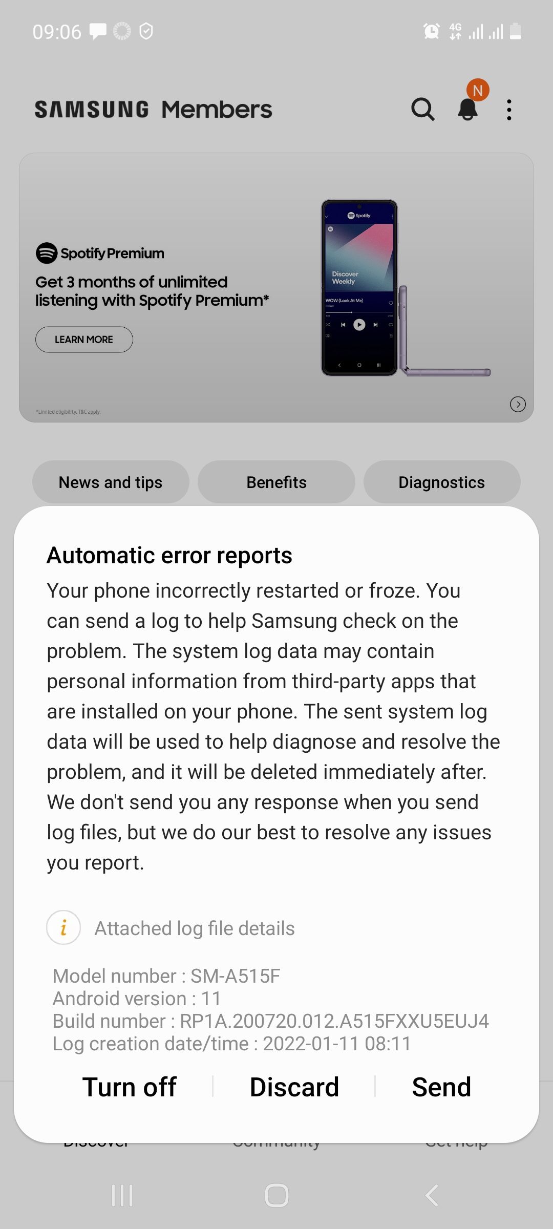 Automatic error report - Samsung Members
