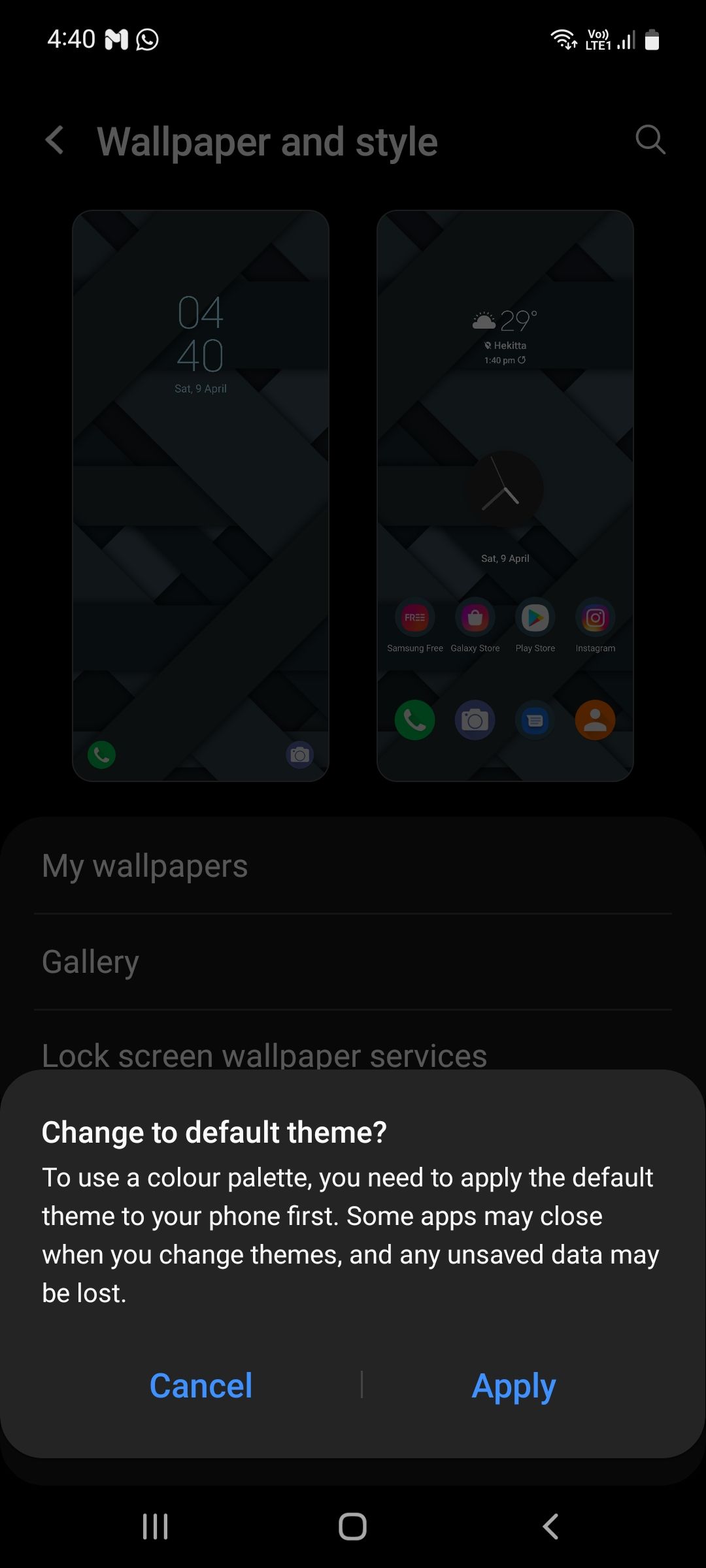 Solved: Color palette optio only for the default theme? - Samsung Members