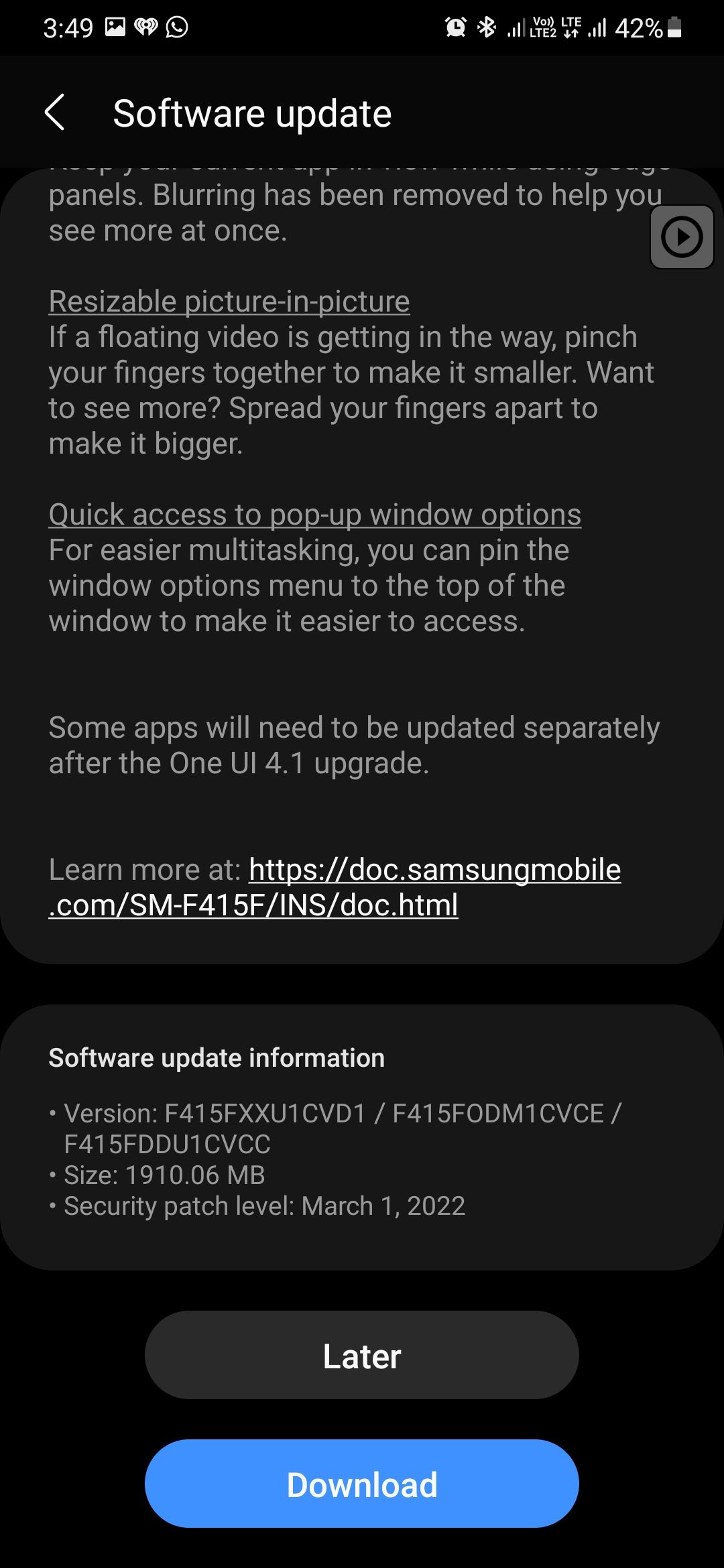 F41 finally got 4.1 Android 12 update. - Samsung Members