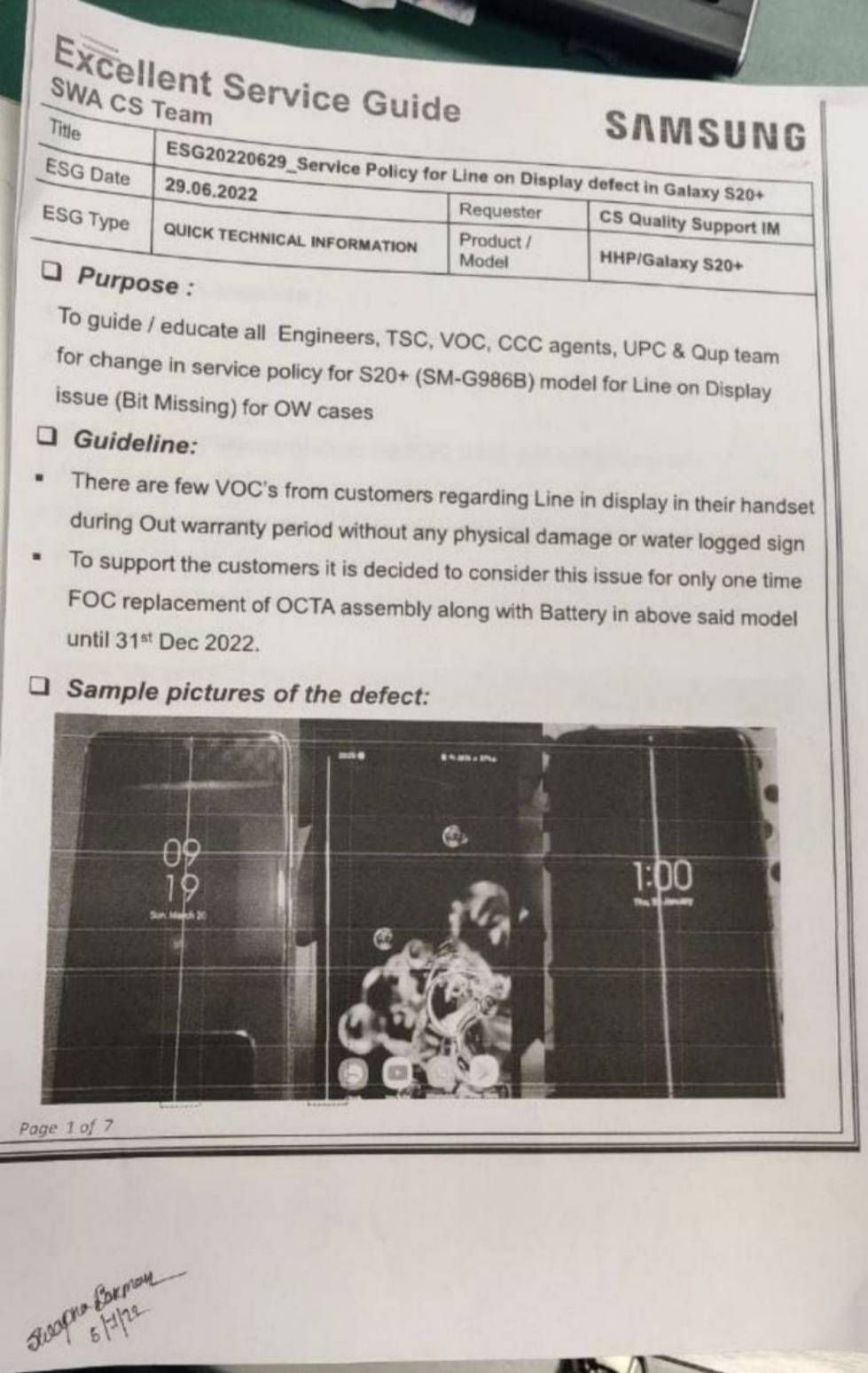 Green Line on screen After Update - Samsung Members