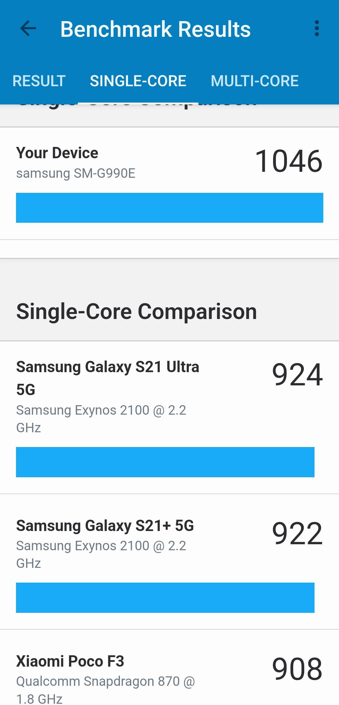 Benchmark Comparison S21fe vs Other Devices - Samsung Members