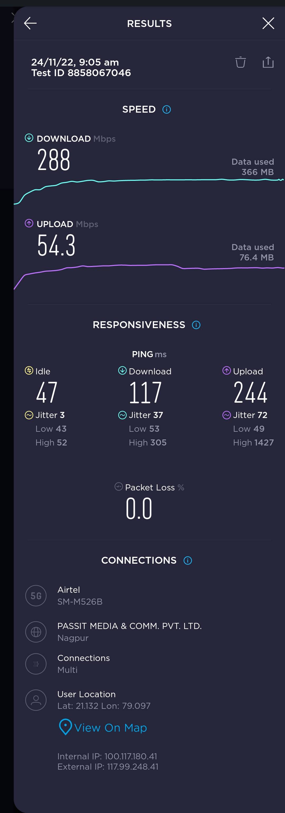 Samsung galaxy m52 5g airtel 5g test spped in nagp... - Samsung Members