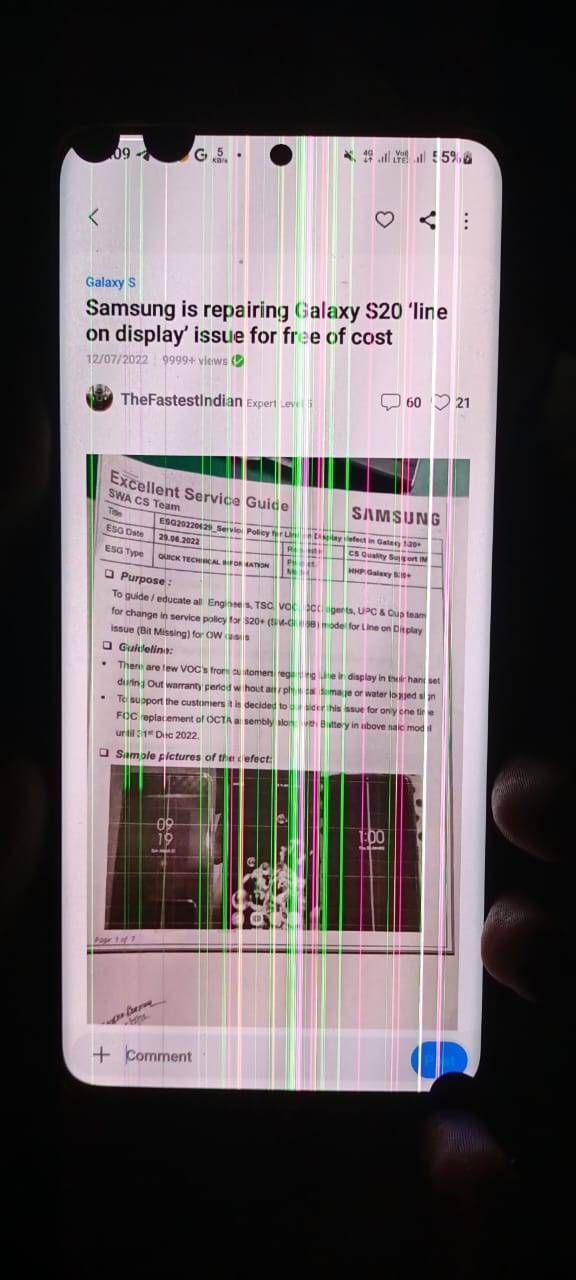 Solved: Samsung is repairing Galaxy S20 ‘line on display’ ... - Samsung ...