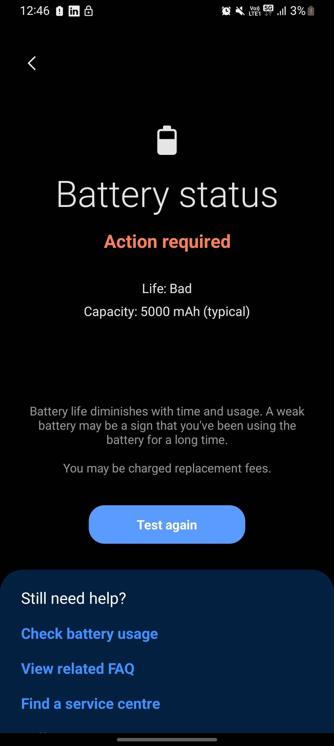 Action required is showing in the battery status - Samsung Members