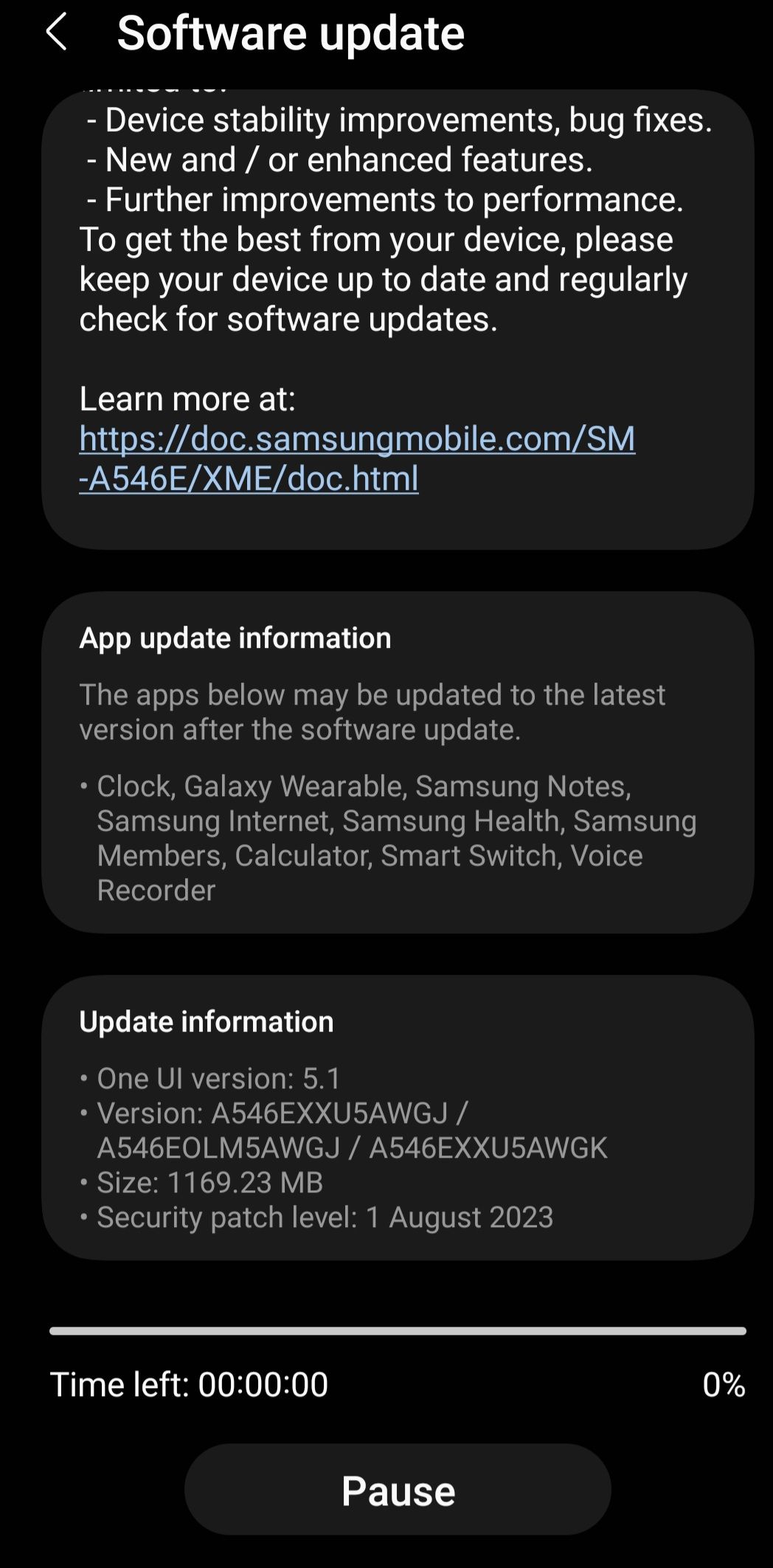 Samsung A54 5G August security patch update - Samsung Members