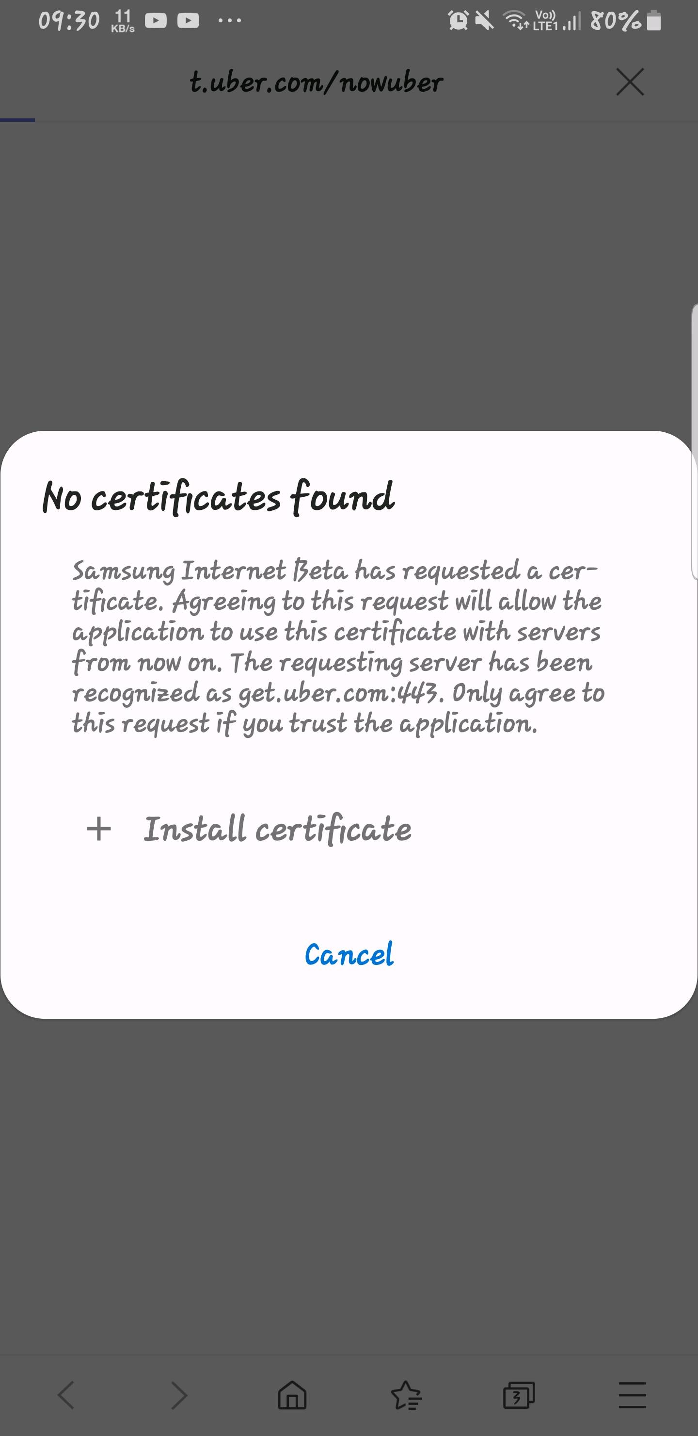 Solved: UBER Certificate Error ... - Samsung Members