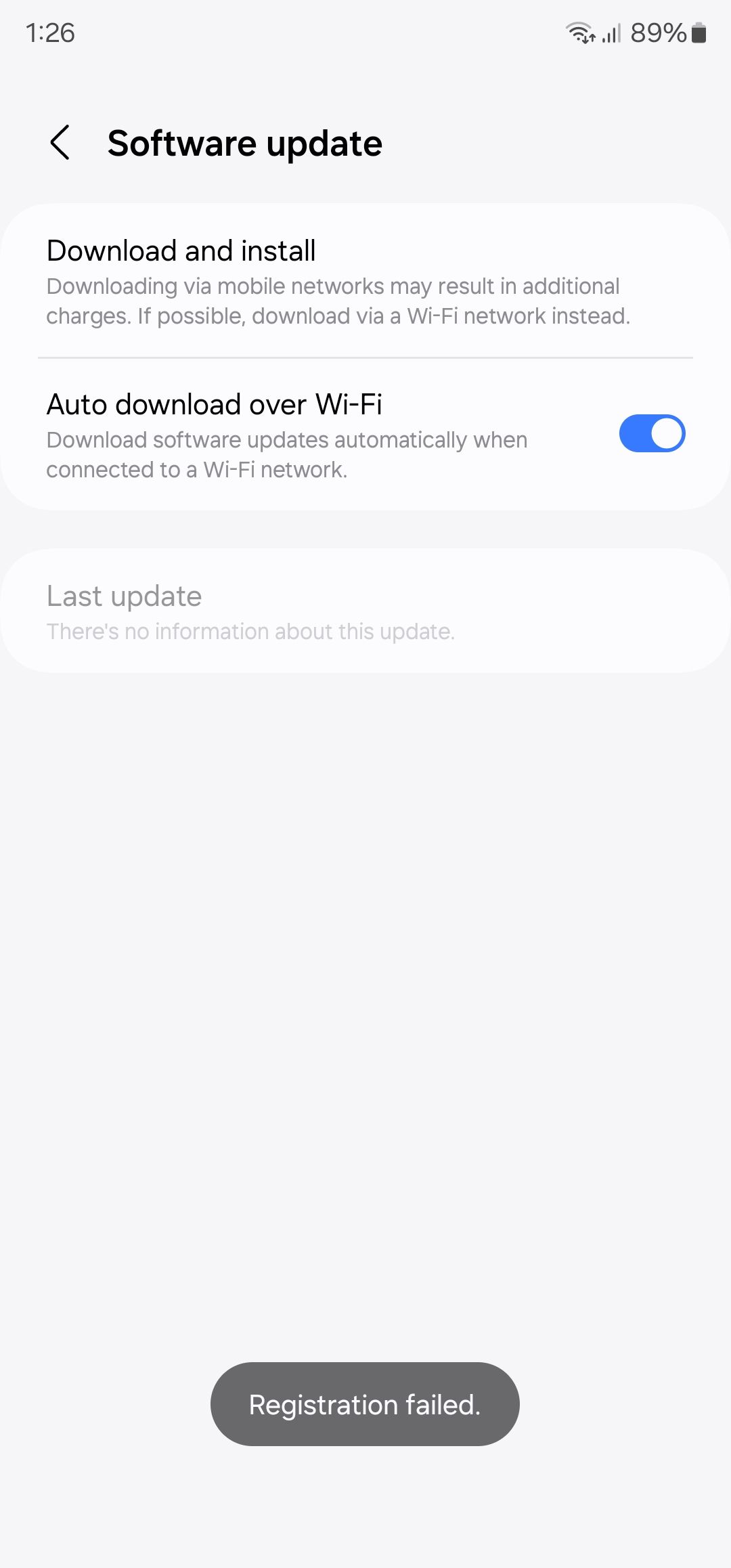 Registration failed. When trying to update s23 ult... - Samsung Members