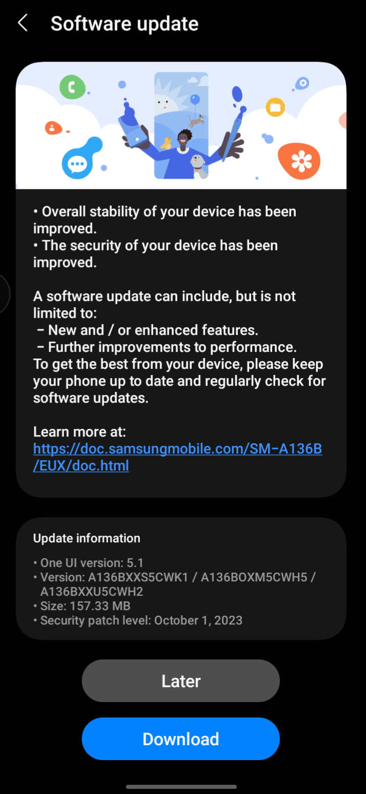 Samsung A13 5G gets October Security patch Update - Samsung Members