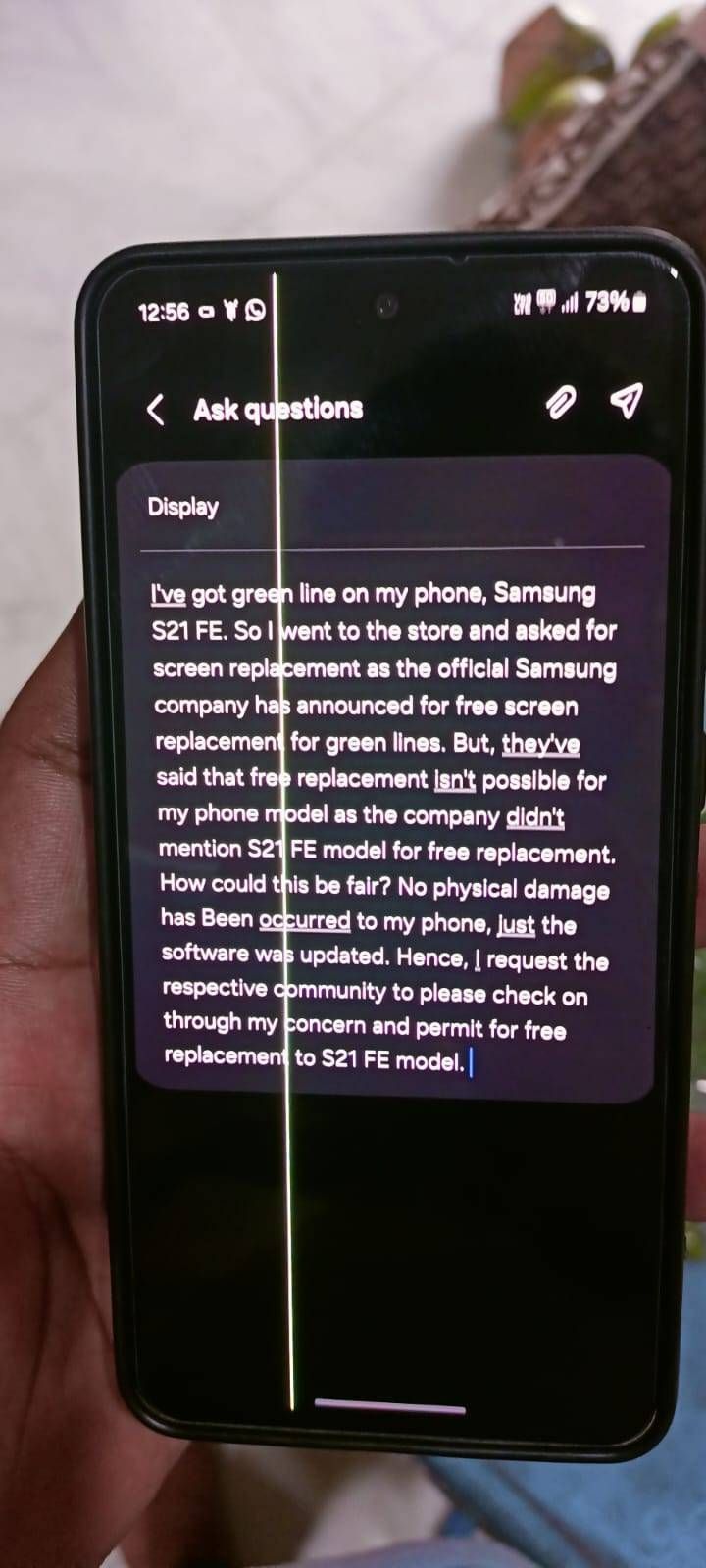 Concern about Screen Replacement for green line is... - Samsung Members