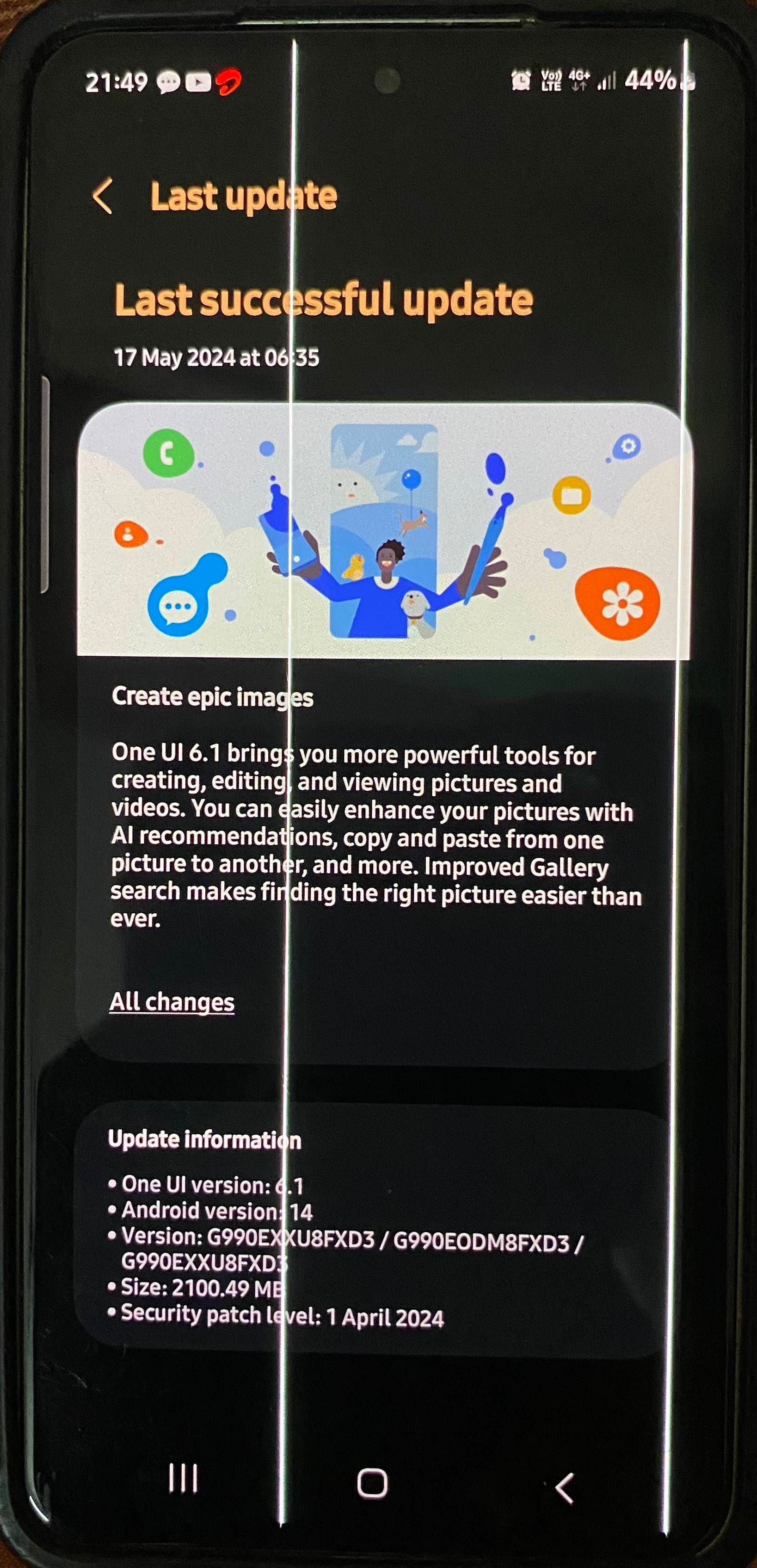 White Lines on display - Samsung Members