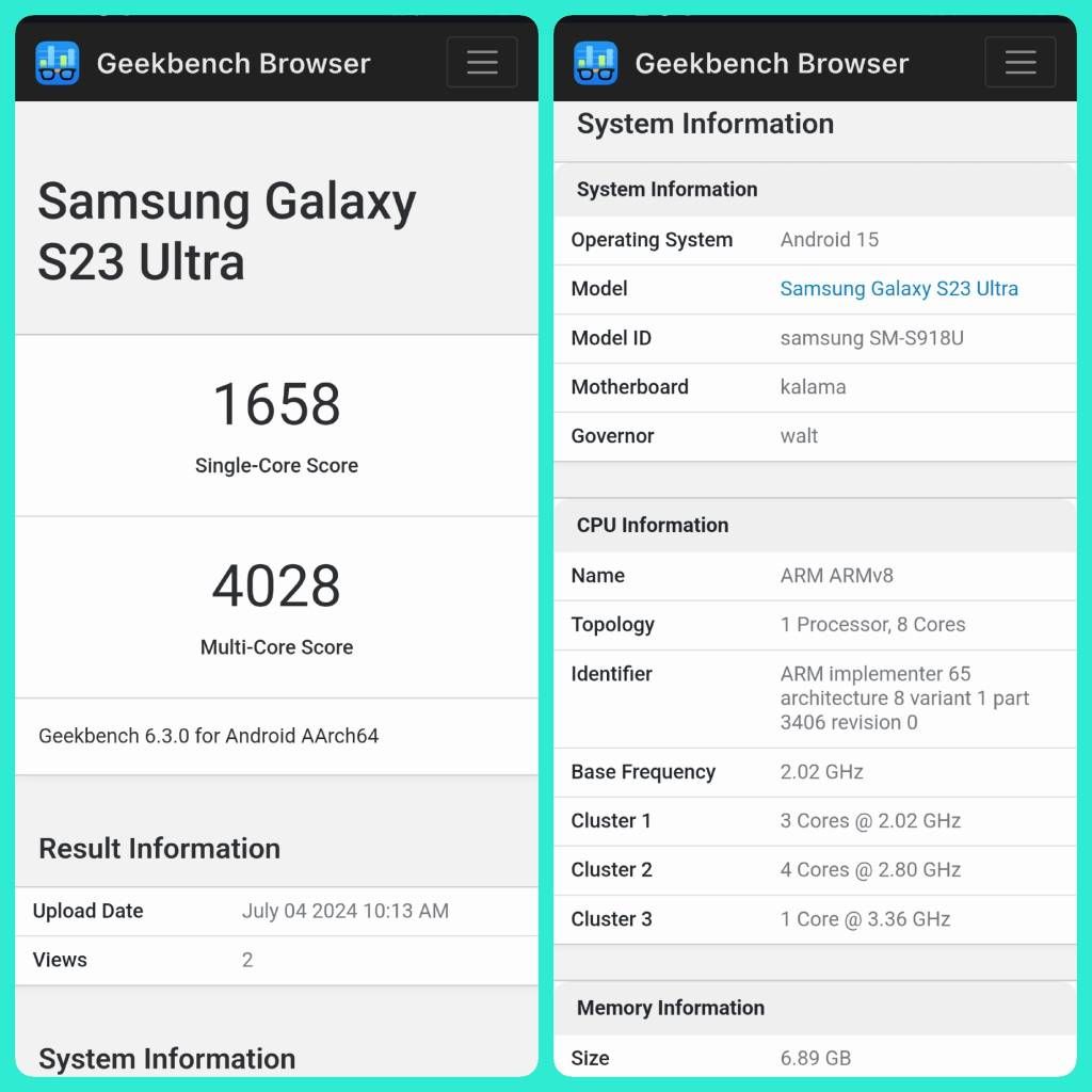S23 Ultra Geekbench 6'da Android 15 One UI 7 ile G... - Samsung Members
