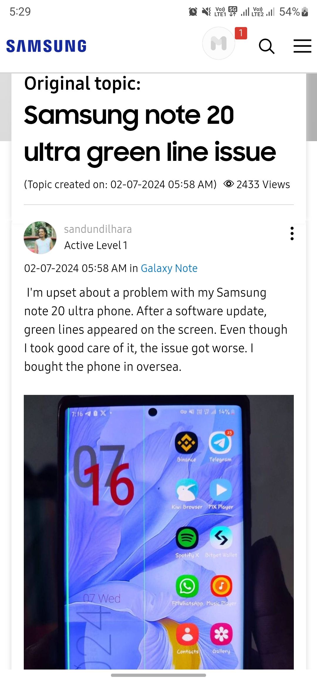 Samsung note 20 ultra green line issue - Samsung Members