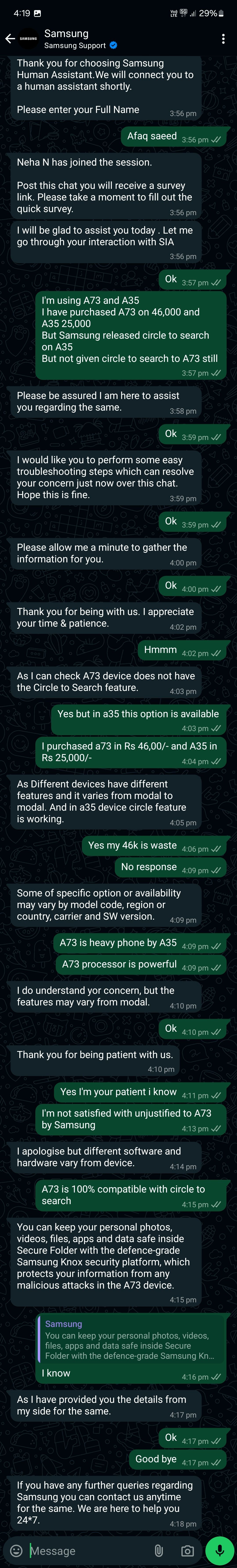 Conversation with Samsung human assistant - Samsung Members