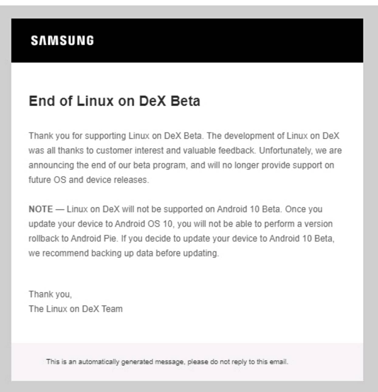 Ending of linux Dex Mode - Samsung Members
