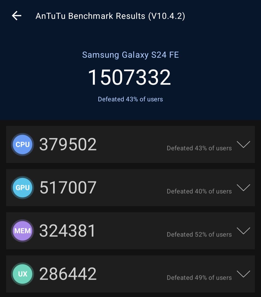 Galaxy S24 FE AnTuTu Benchmark Test (8gb+RamPlus v... - Samsung Members