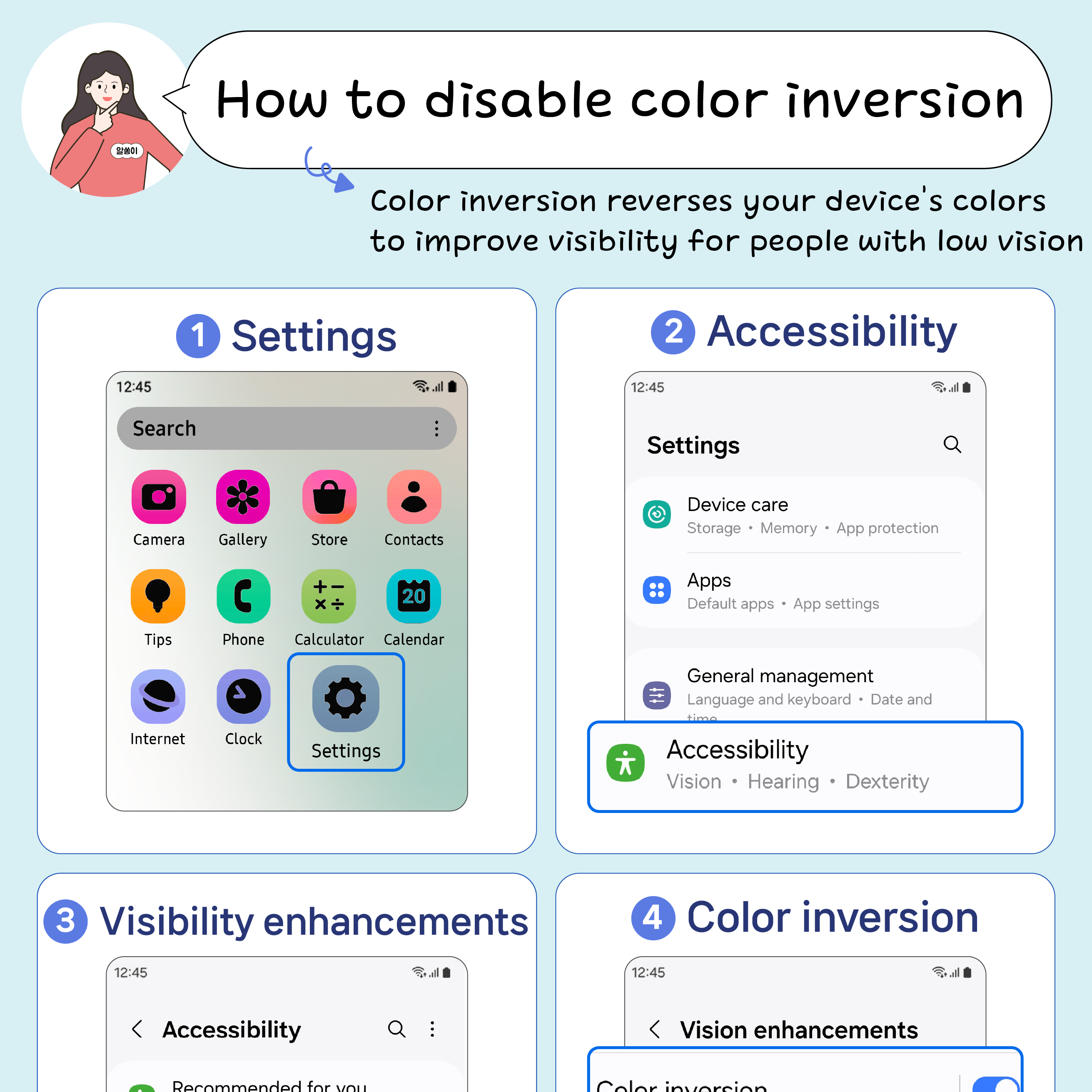 My screen is in Grayscale or Inverted Colors - Samsung Members