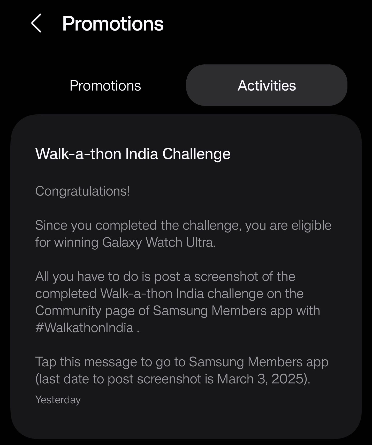 Completed the Walk-a-thon India Challenge - Samsung Members