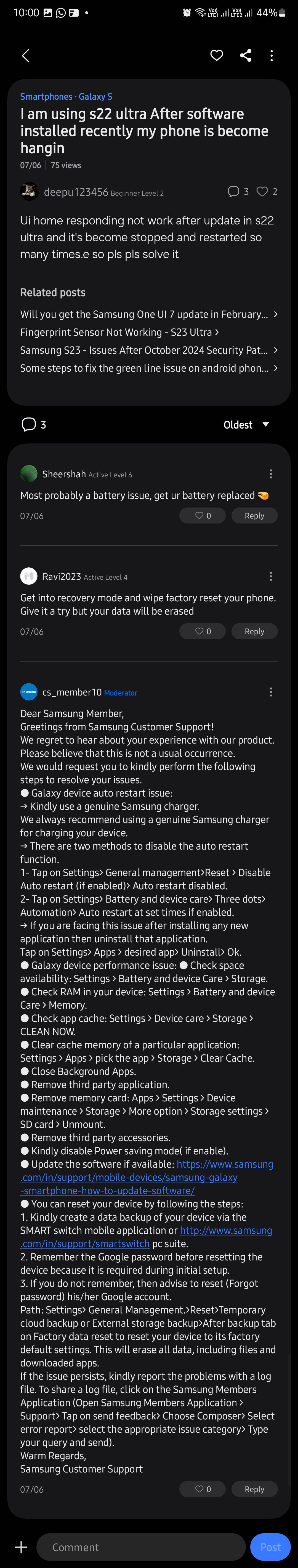 Galaxy S22 Major Issue After ONE UI7.0 Update - Samsung Members