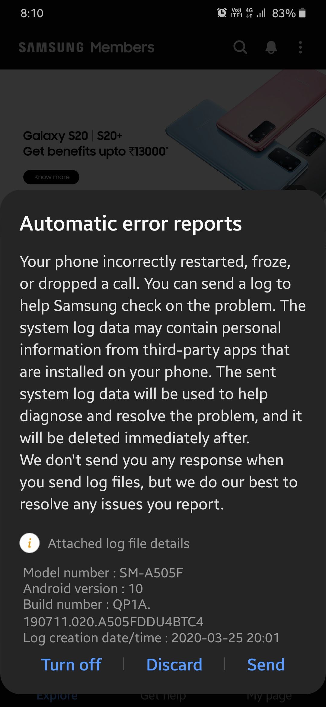 automatic log file report - Samsung Members